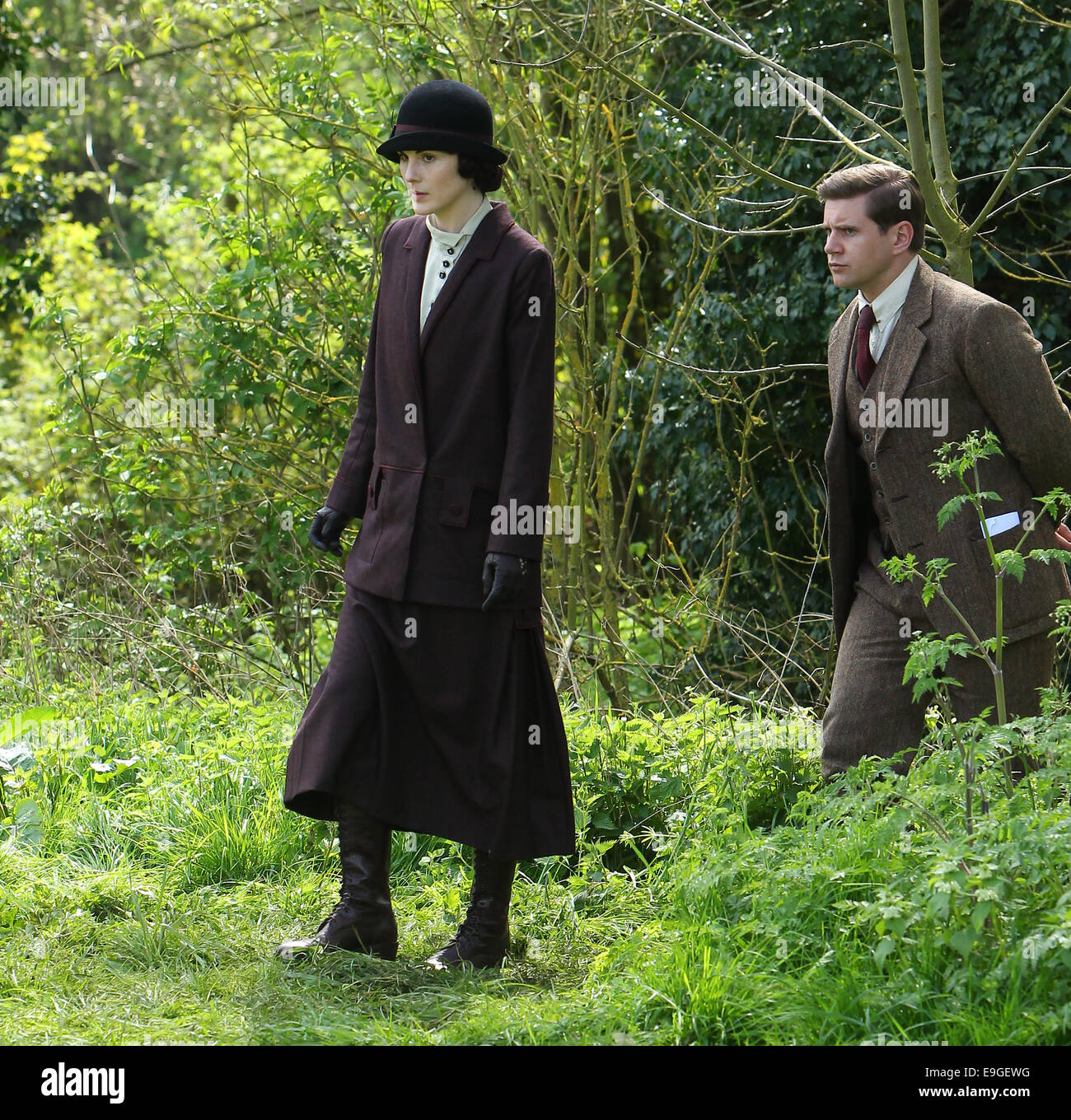 Cast members film scenes for the new series of Downton Abbey in Bampton ...