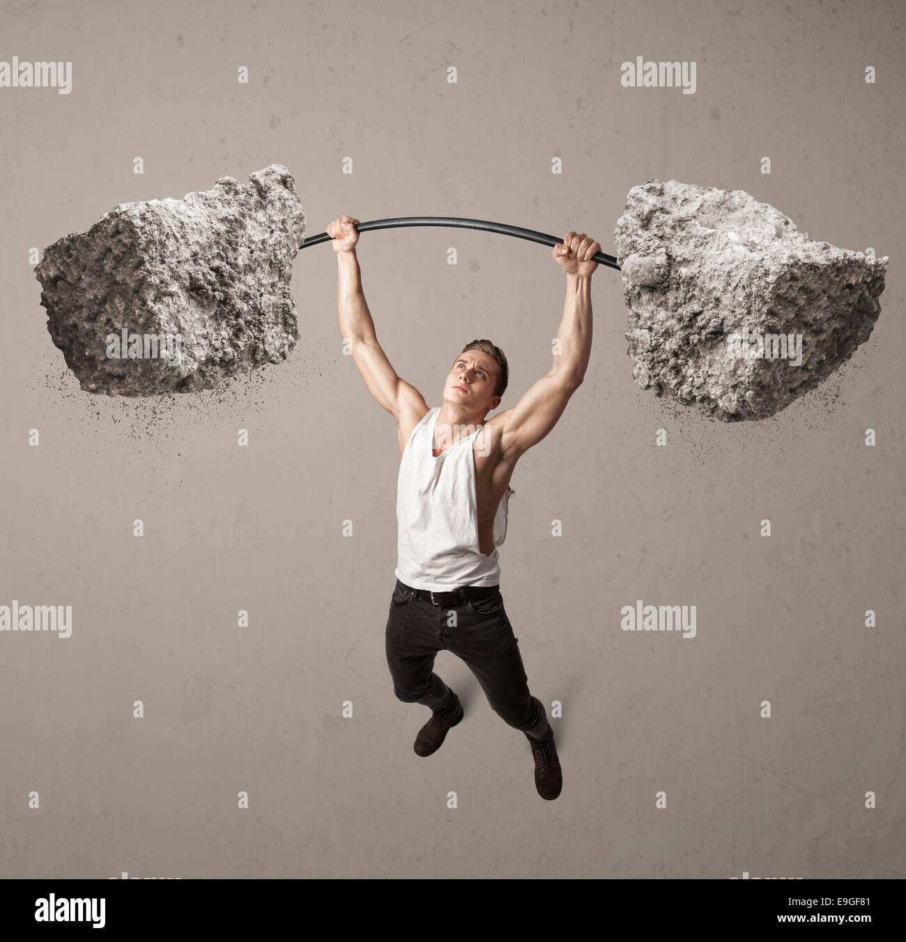 muscular man lifting large rock stone weights Stock Photo - Alamy