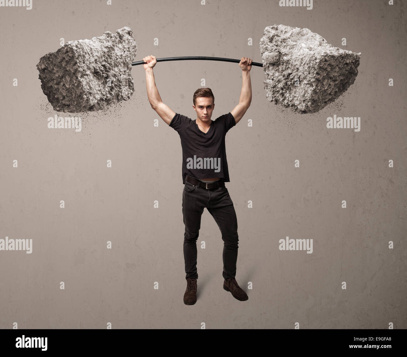 muscular man lifting large rock stone weights Stock Photo - Alamy