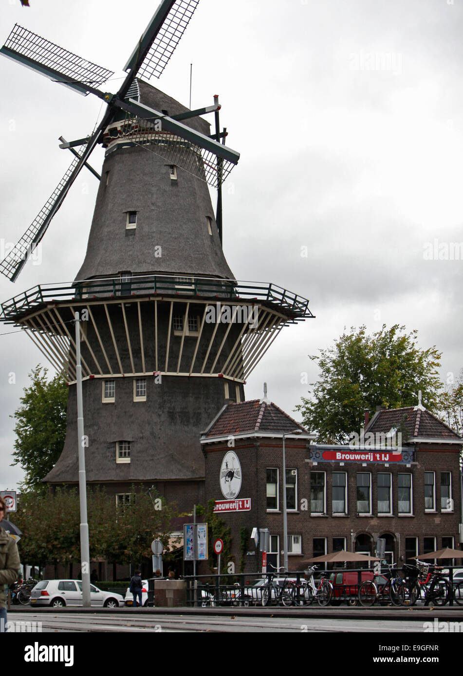 Molen De Gooyer, windmill, in amsterdam, netherlands, and the Brouwerij ...
