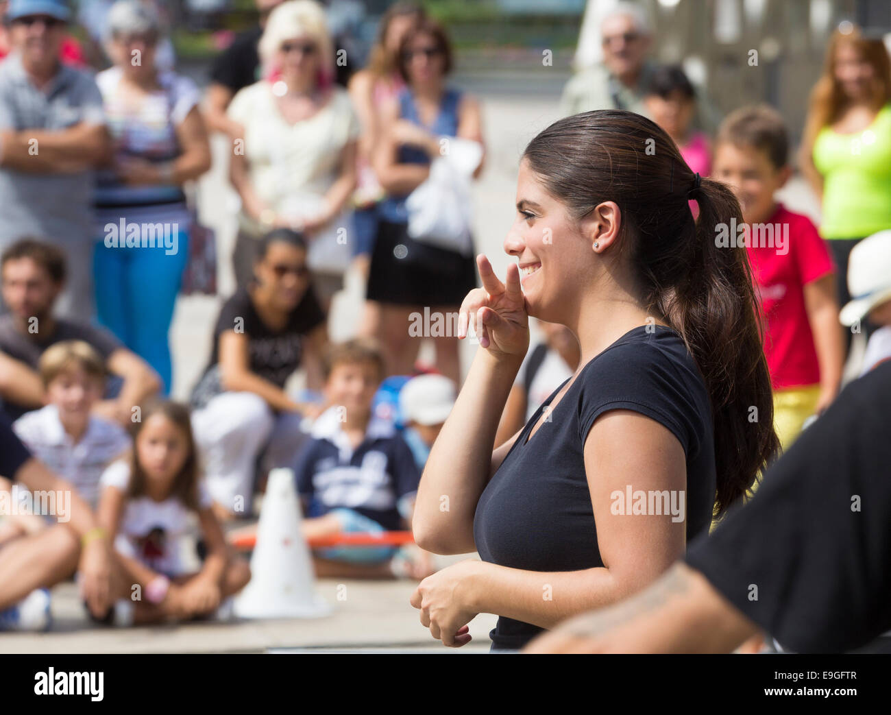 Spanish sign language interpreter at intercultural meeting in Spain ...