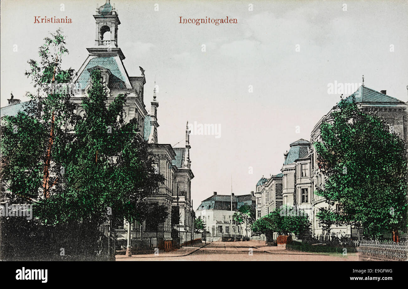 A postcard showing a street scene from Kristiania (now Oslo), featuring ...