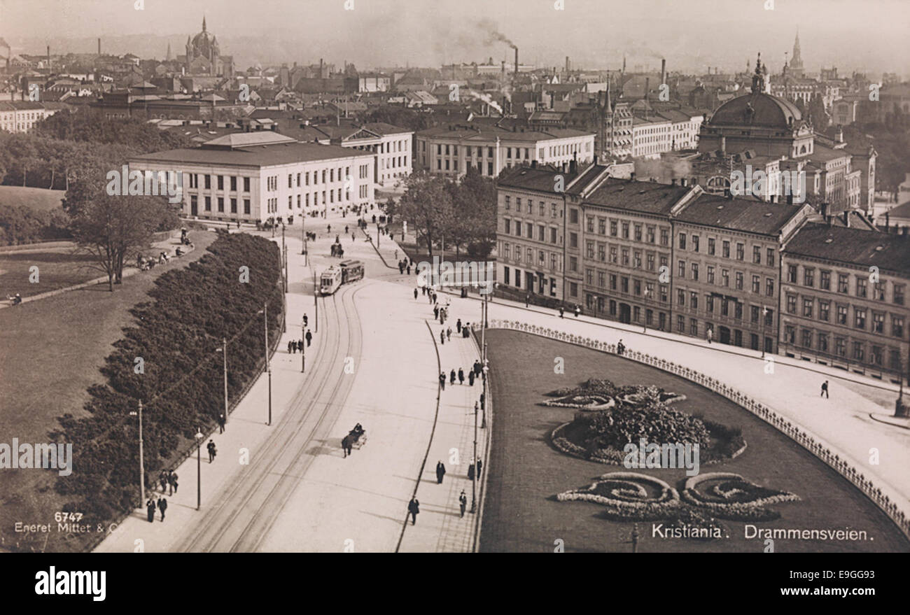 A vintage postcard depicting the urban landscape of Kristiania (now ...