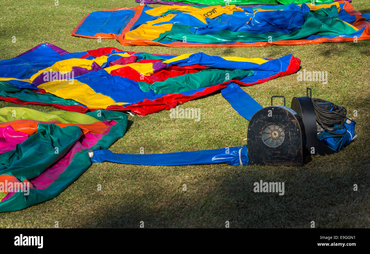 Jumping castles ready to be inflated Stock Photo - Alamy