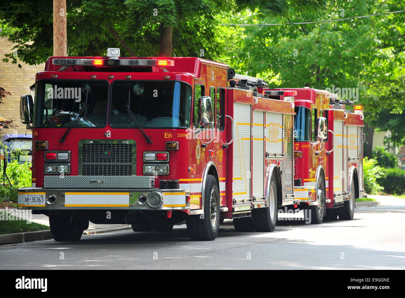 Parked Canadian fire engines vehicles at an emergency response Stock ...