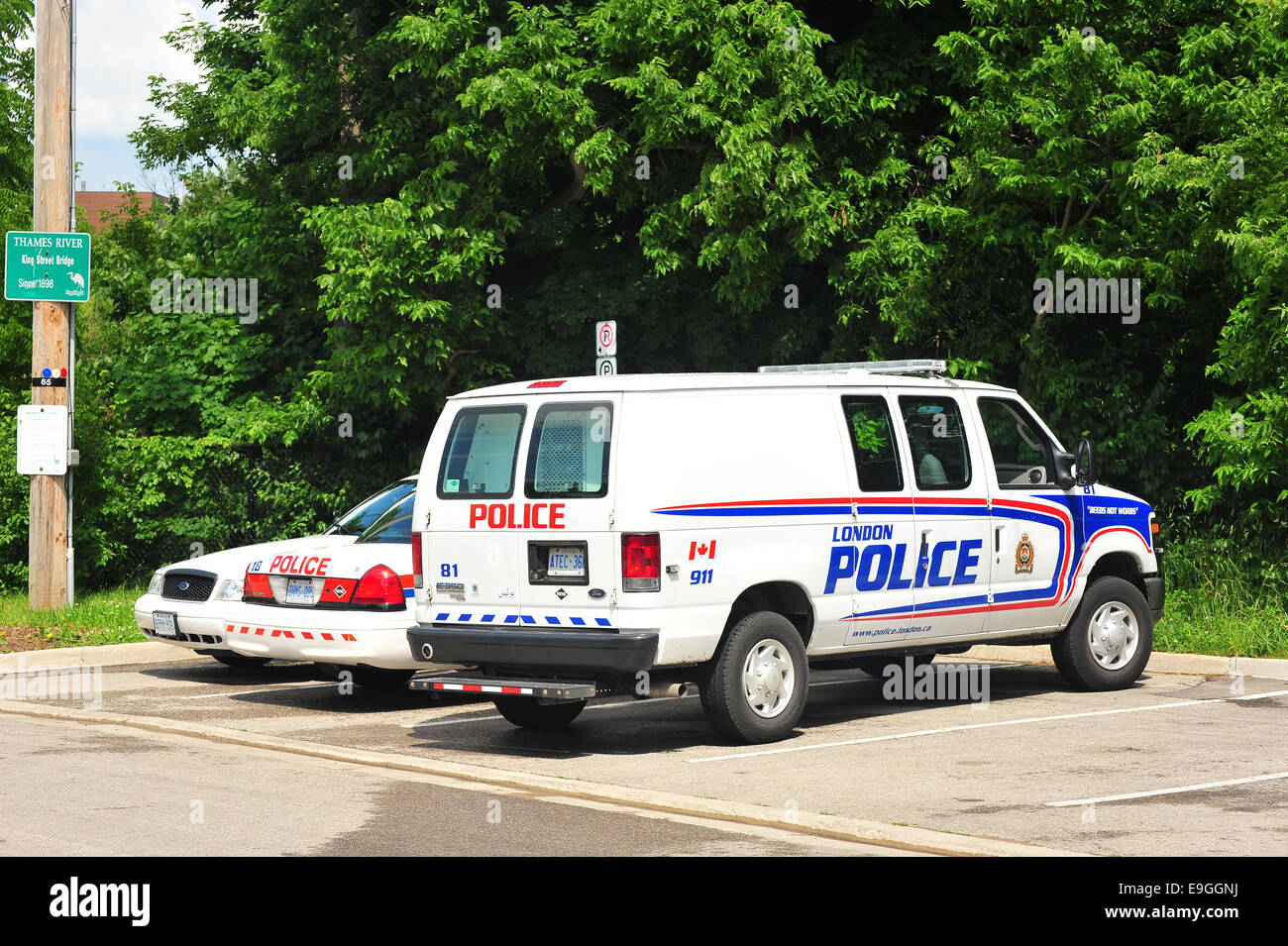 Parked Canadian police vehicles at an emergency response Stock Photo ...