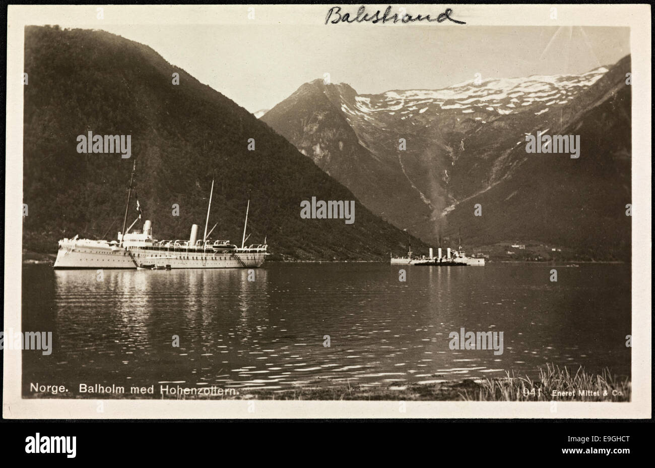 A postcard from Norway showing Balholm with the ship Hohenzollern in ...