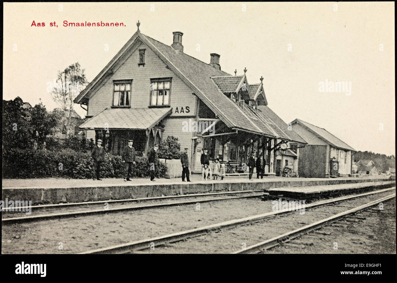A historic view of Aas station along the Smaalensbanen railway line in ...