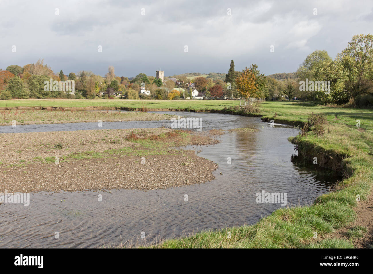 The tower of St Mary Magdalene church on the River Teme at Leintwardine ...