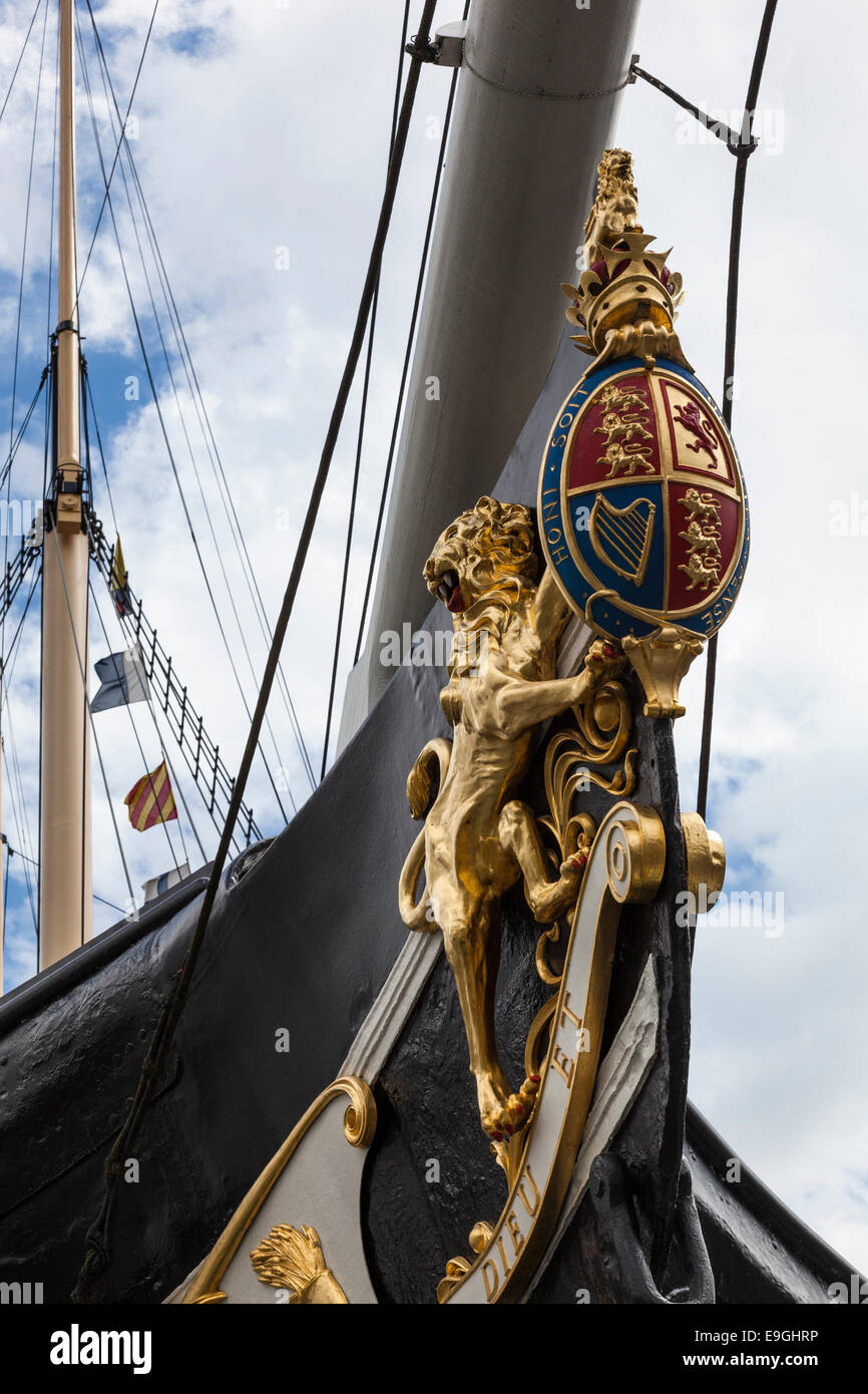 Close-up of the starboard bow of the SS Great Britain showing the gold ...