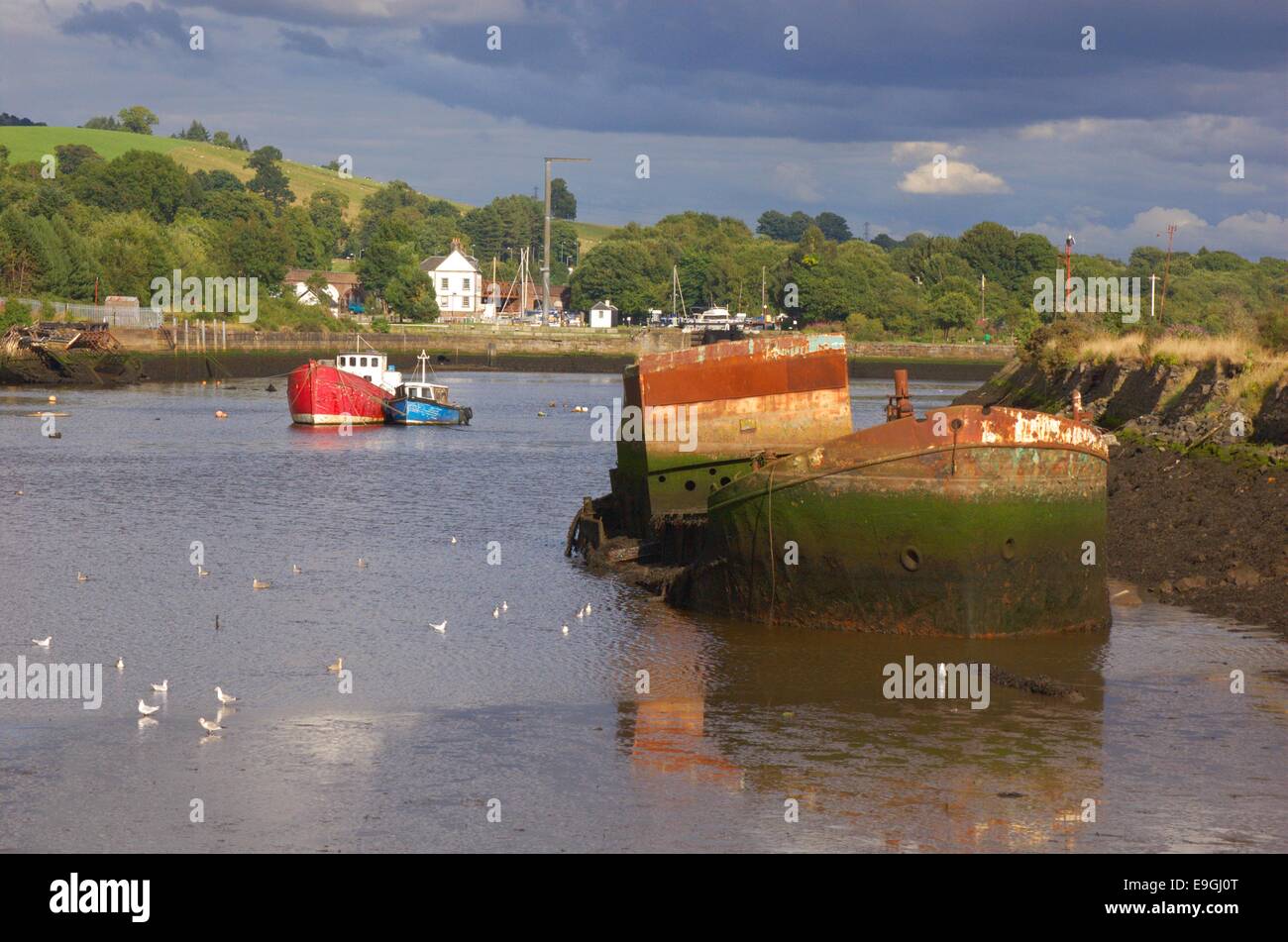Rotting boat hull at Bowling Harbour in West Dunbartonshire, Scotland ...