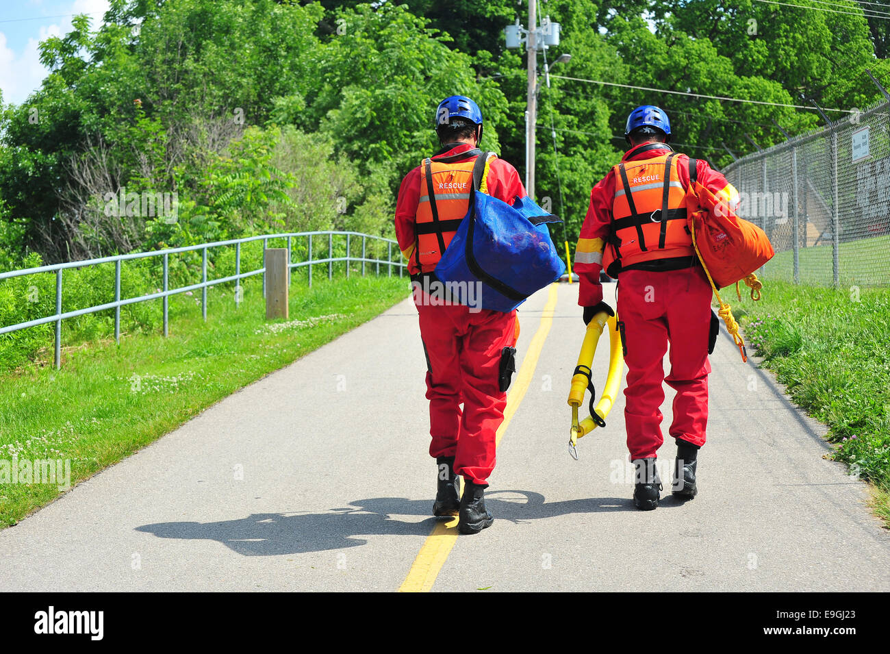 Search and rescue teams operate by the river Thames in London, Ontario ...
