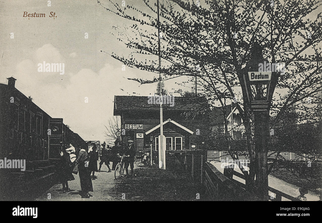 A vintage postcard from 1912 showing Bestum Street in Oslo, with a ...