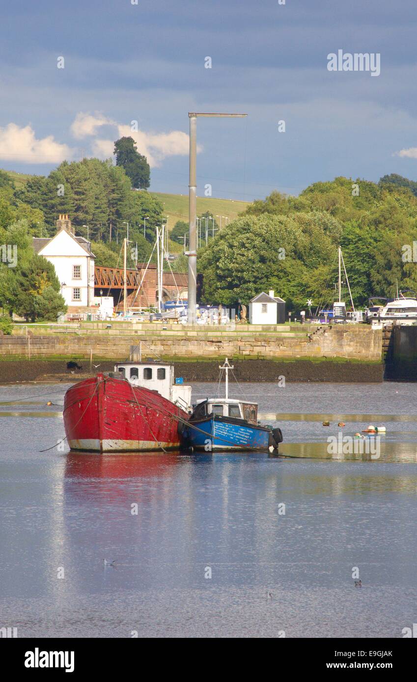 Boats at Bowling Harbour in West Dunbartonshire, Scotland Stock Photo ...