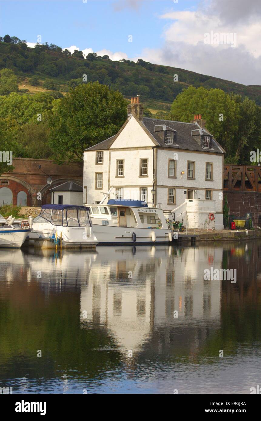 Boats at Bowling Basin at the end of the Forth and Clyde Canal in West ...