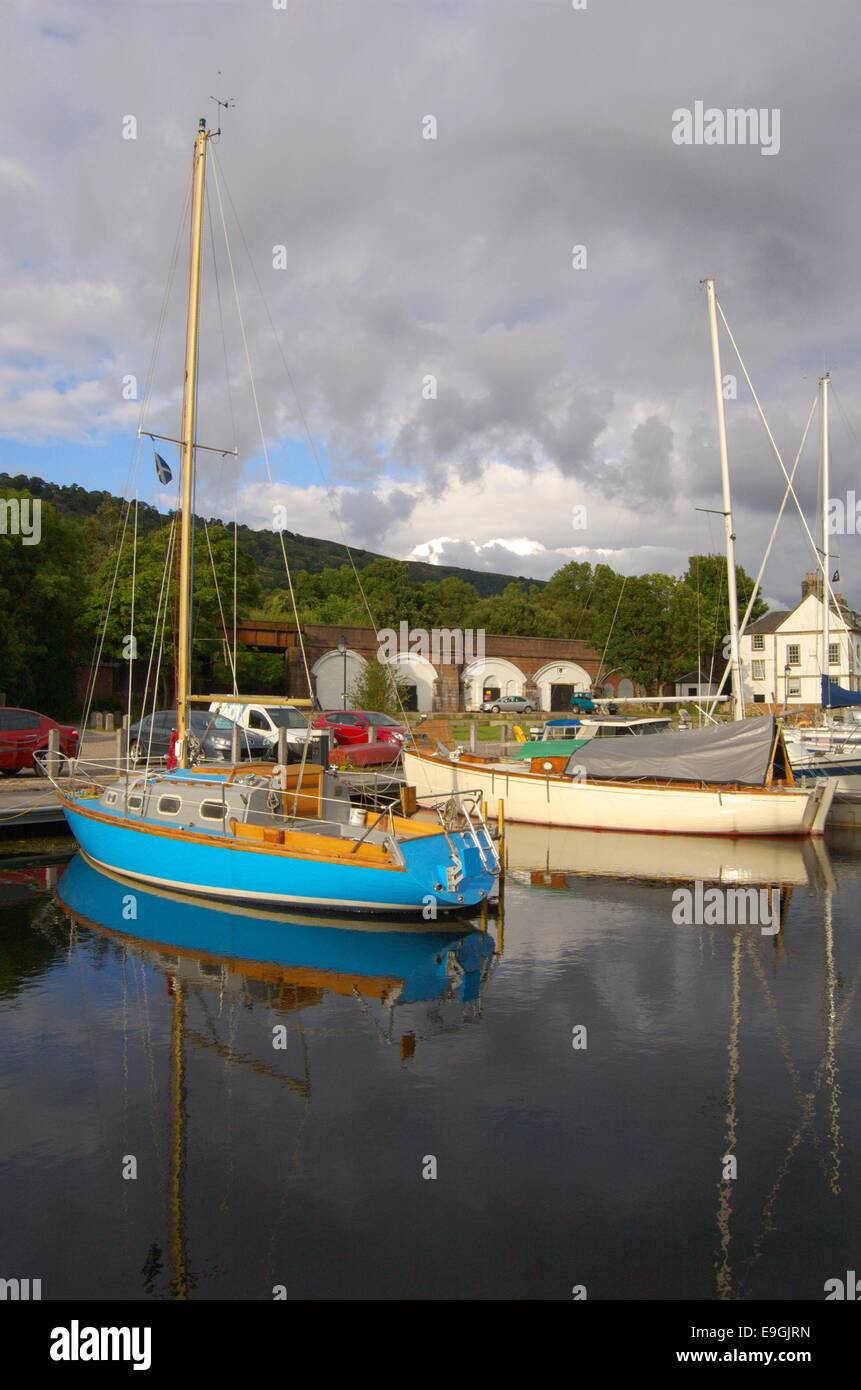 Boats at Bowling Basin at the end of the Forth and Clyde Canal in West ...