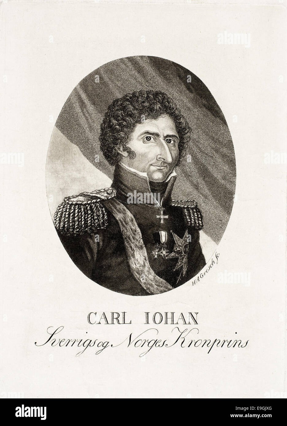 A lithograph of Carl Johan, the Crown Prince of Sweden and Norway, who ...