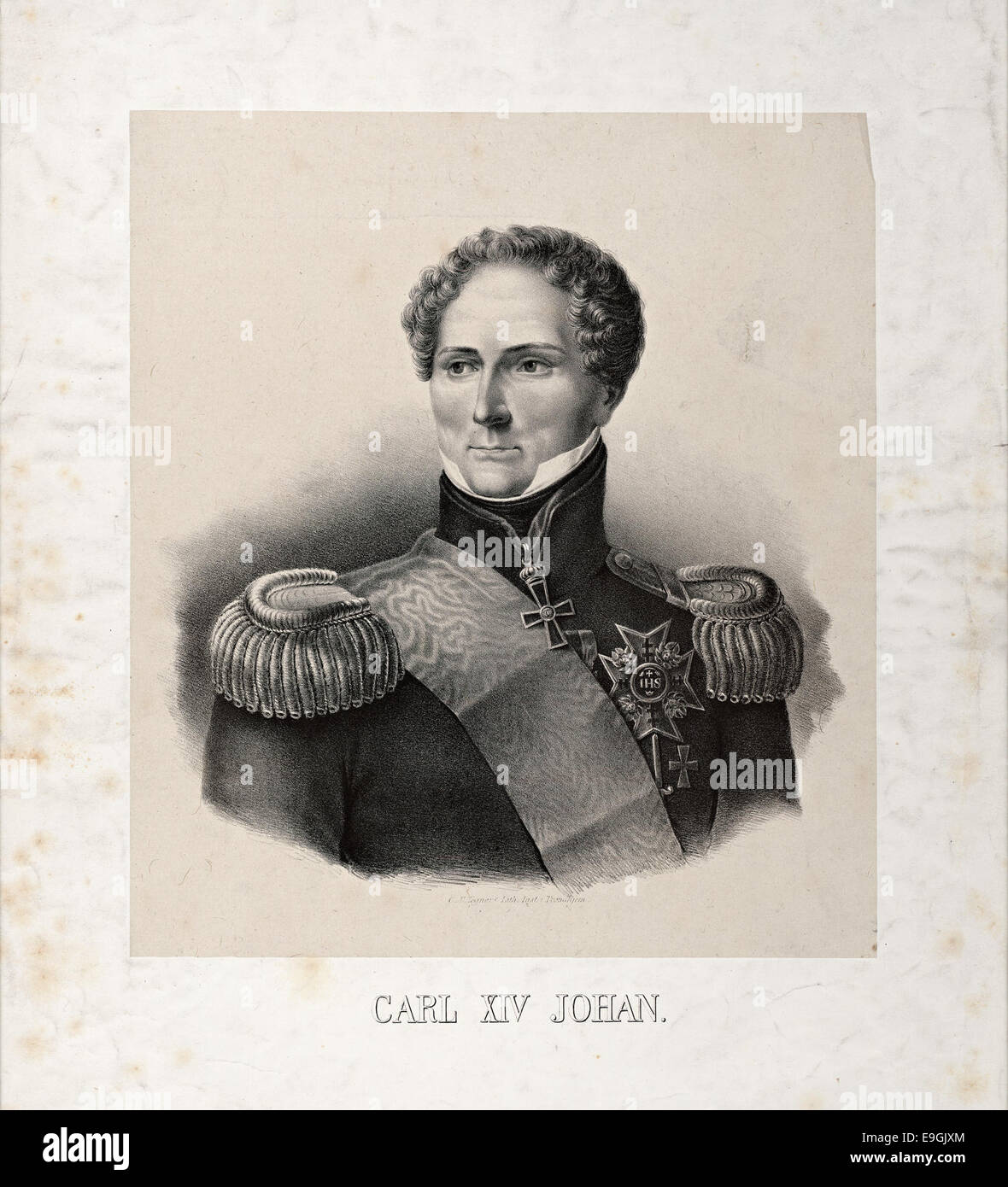 This lithograph portrays Carl XIV Johan, the King of Sweden and Norway ...
