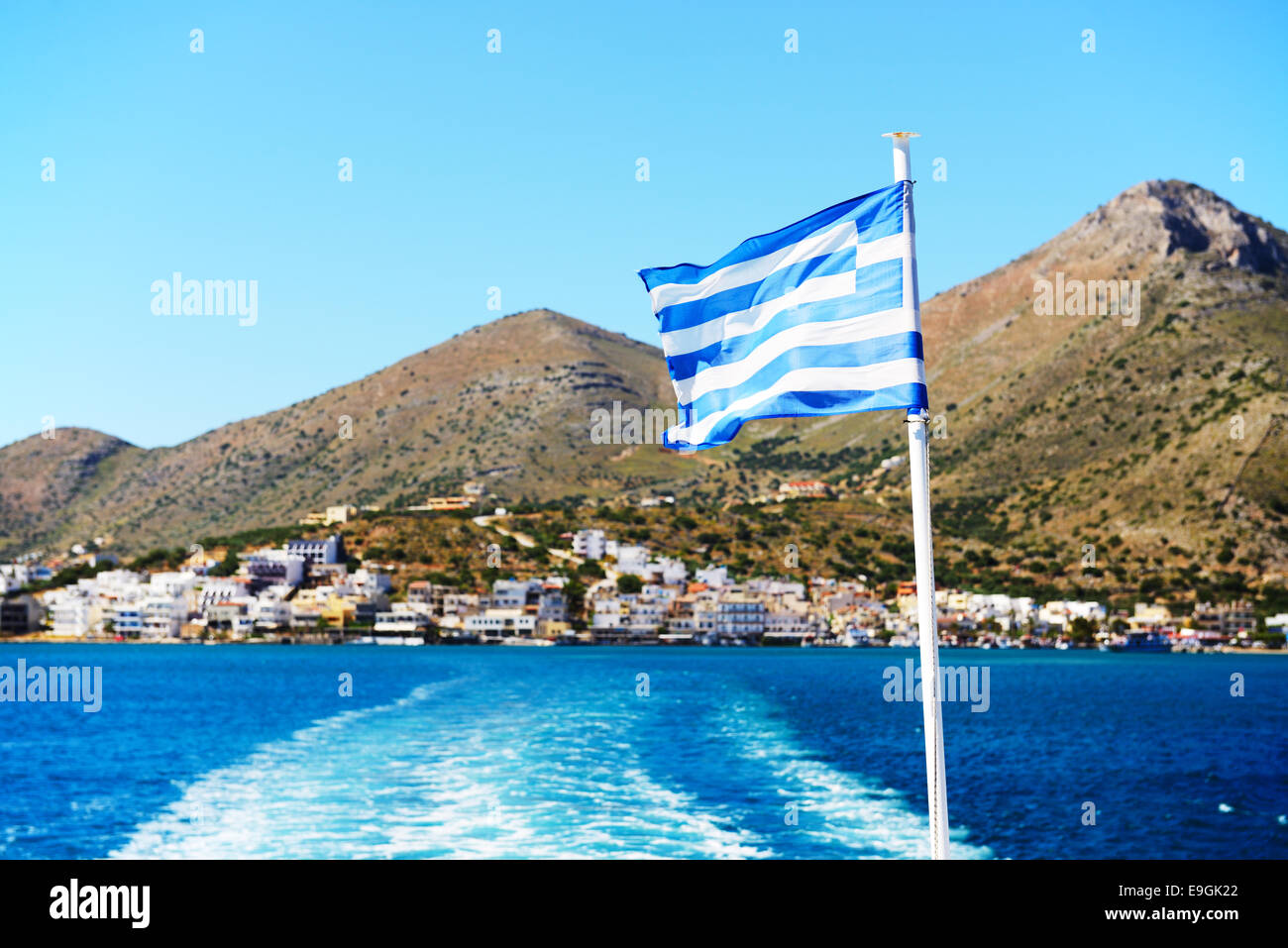 The Greek Flag on a yacht, Crete, Greece Stock Photo - Alamy