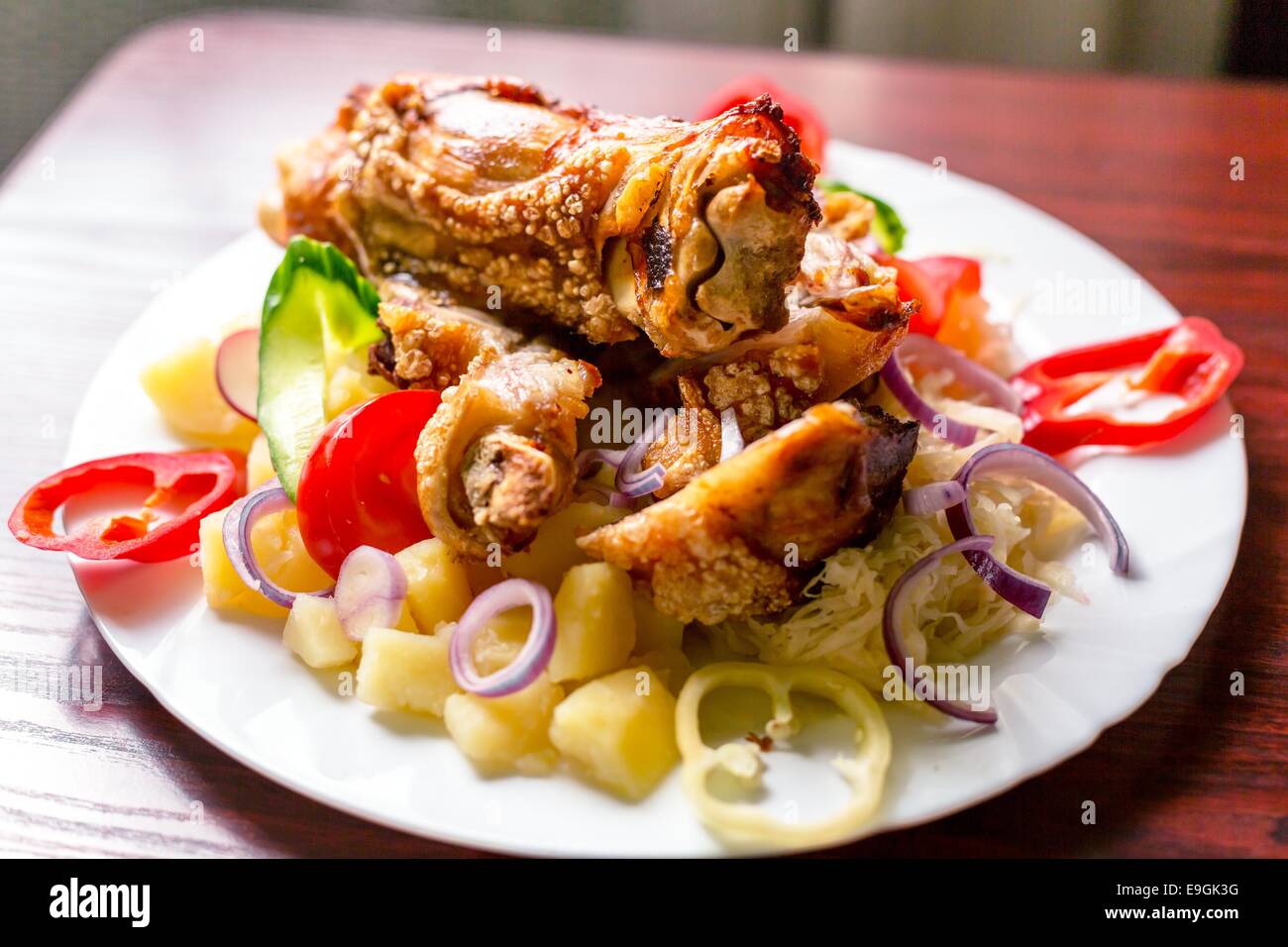 Delicious food on white plate Stock Photo - Alamy