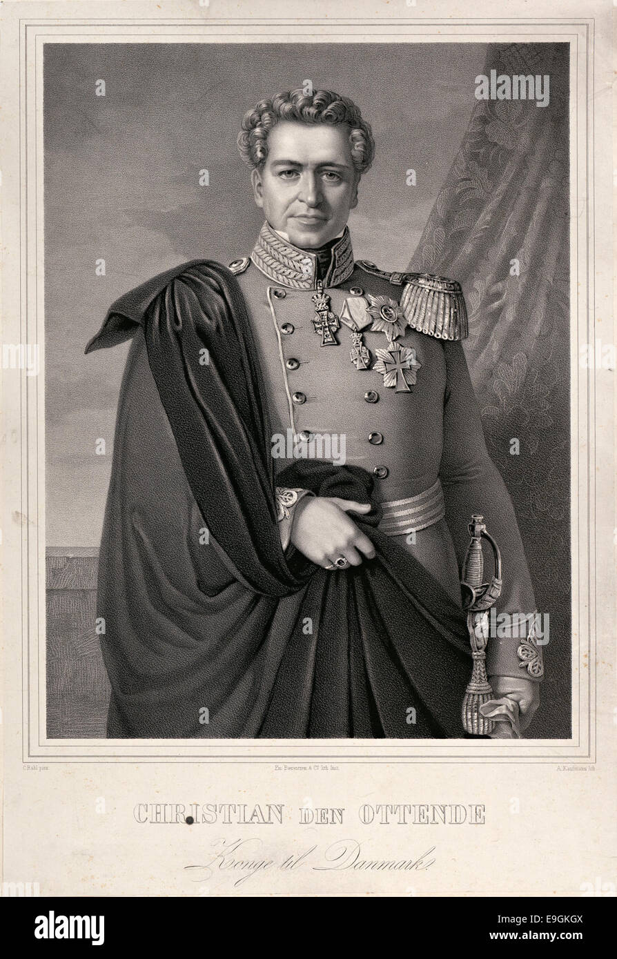 A lithograph portrait of Christian VIII of Denmark, also known as ...