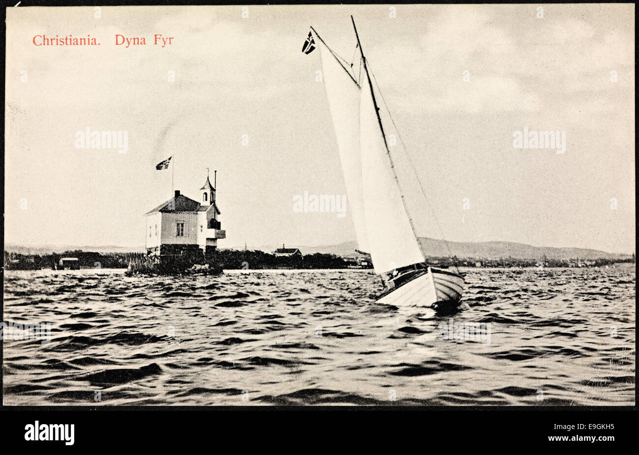 This photograph shows Dyna Fyr (Dyna Lighthouse) in Christiania (now ...