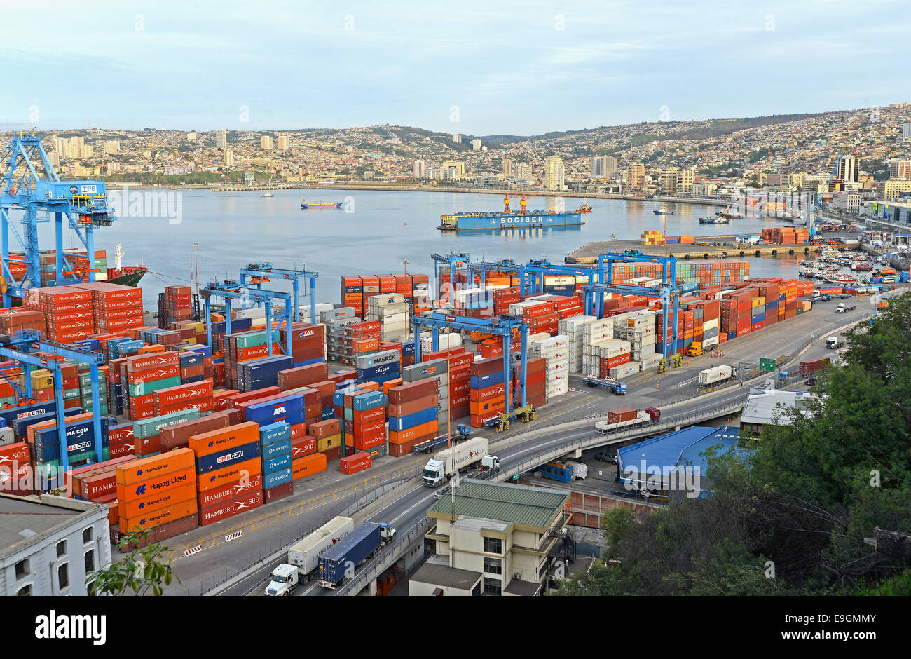 aerial view on port of Valparaiso Chile Stock Photo - Alamy