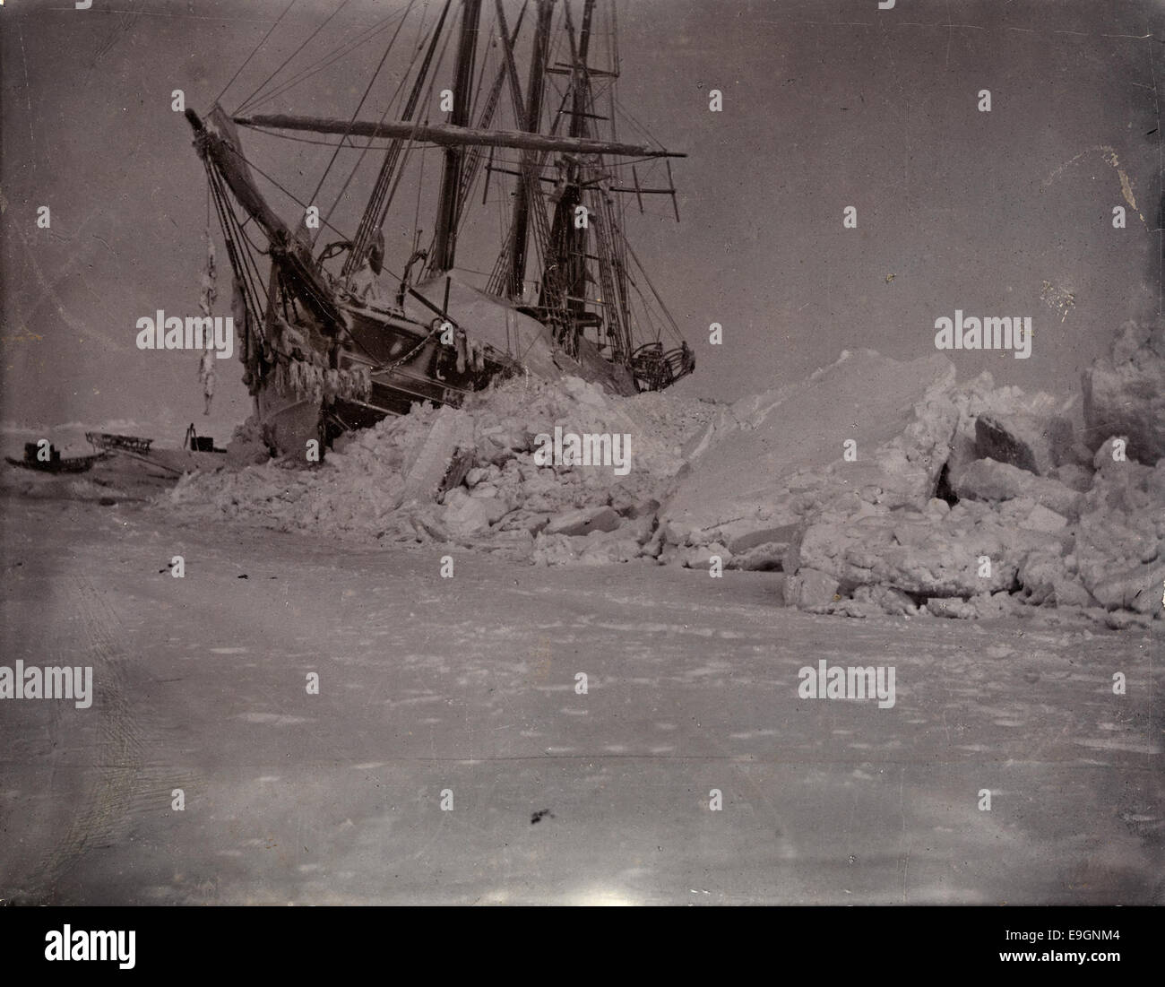 A historic photograph from 1895 showing the Fram, a ship used by ...