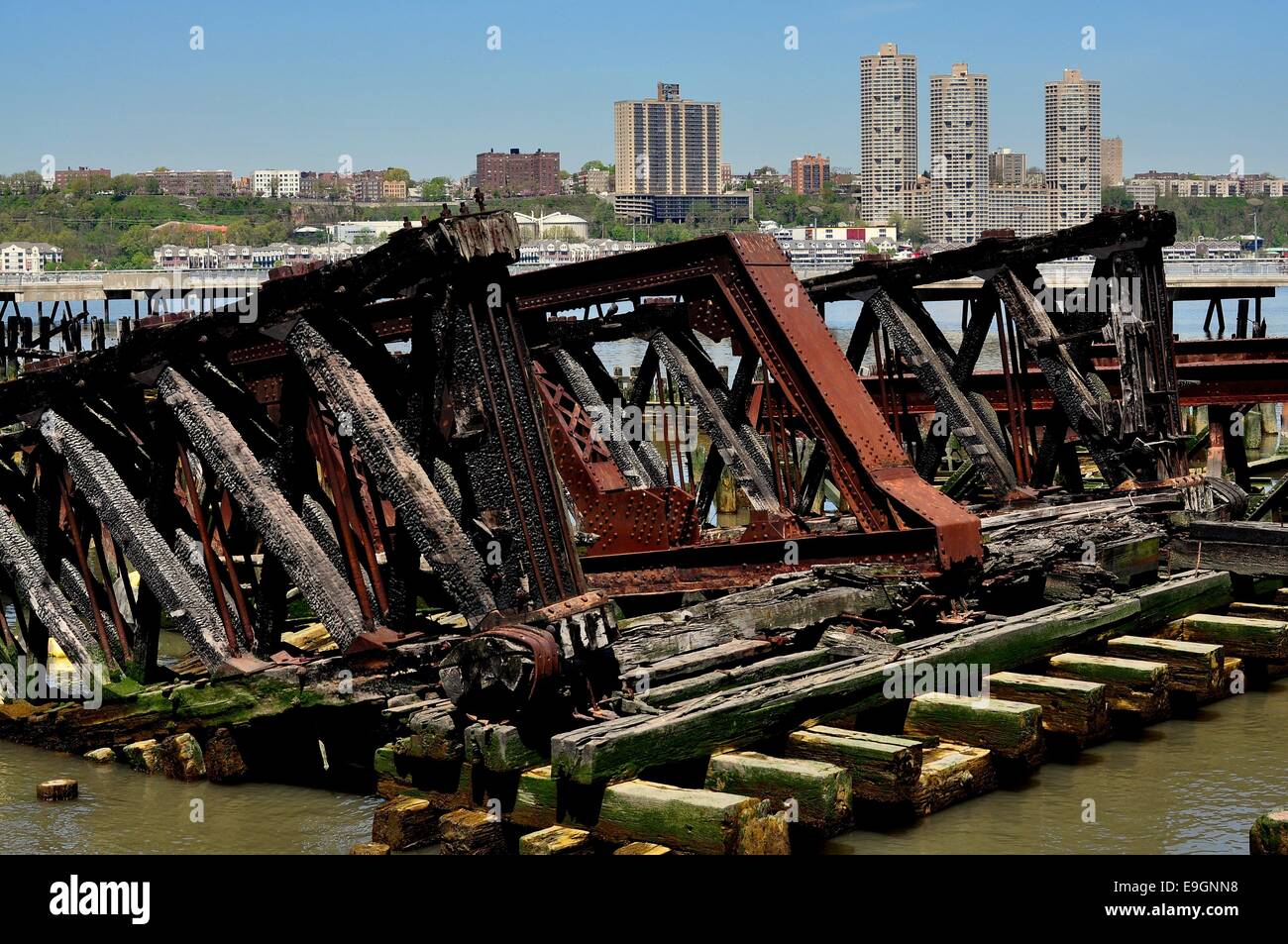 NYC: Rusting, burned ruins of the old Erie & Lackawanna Railroad piers ...
