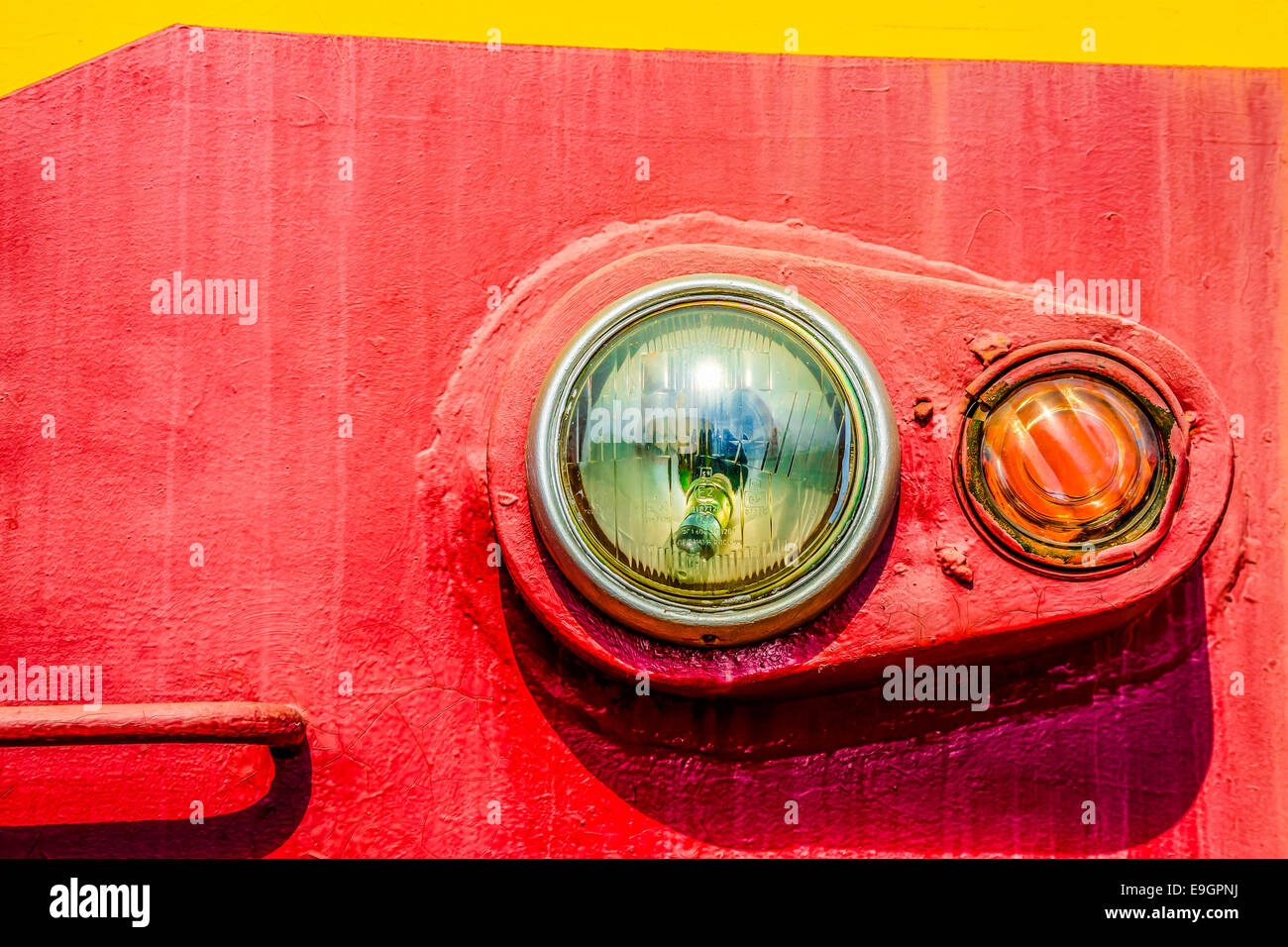 Closeup view of an old locomotive headlight. Minimalistic photography ...