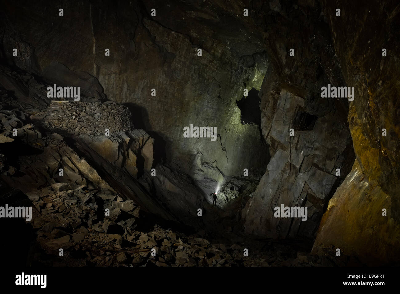 Exploring Moss Head slate mine, Coniston, Cumbria UK Stock Photo - Alamy