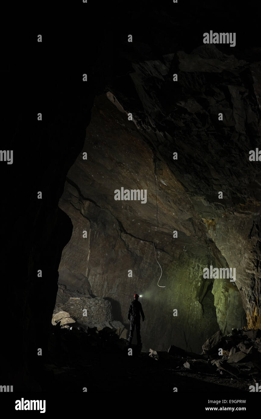 Exploring Moss Head slate mine, Coniston, Cumbria UK Stock Photo - Alamy