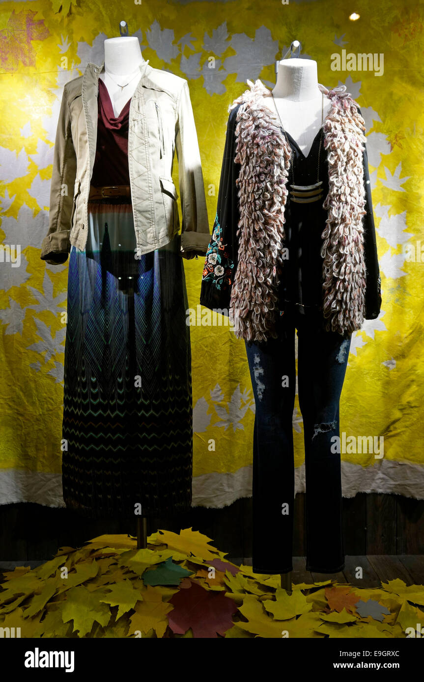 Fall clothing display in a women's clothing store Stock Photo - Alamy