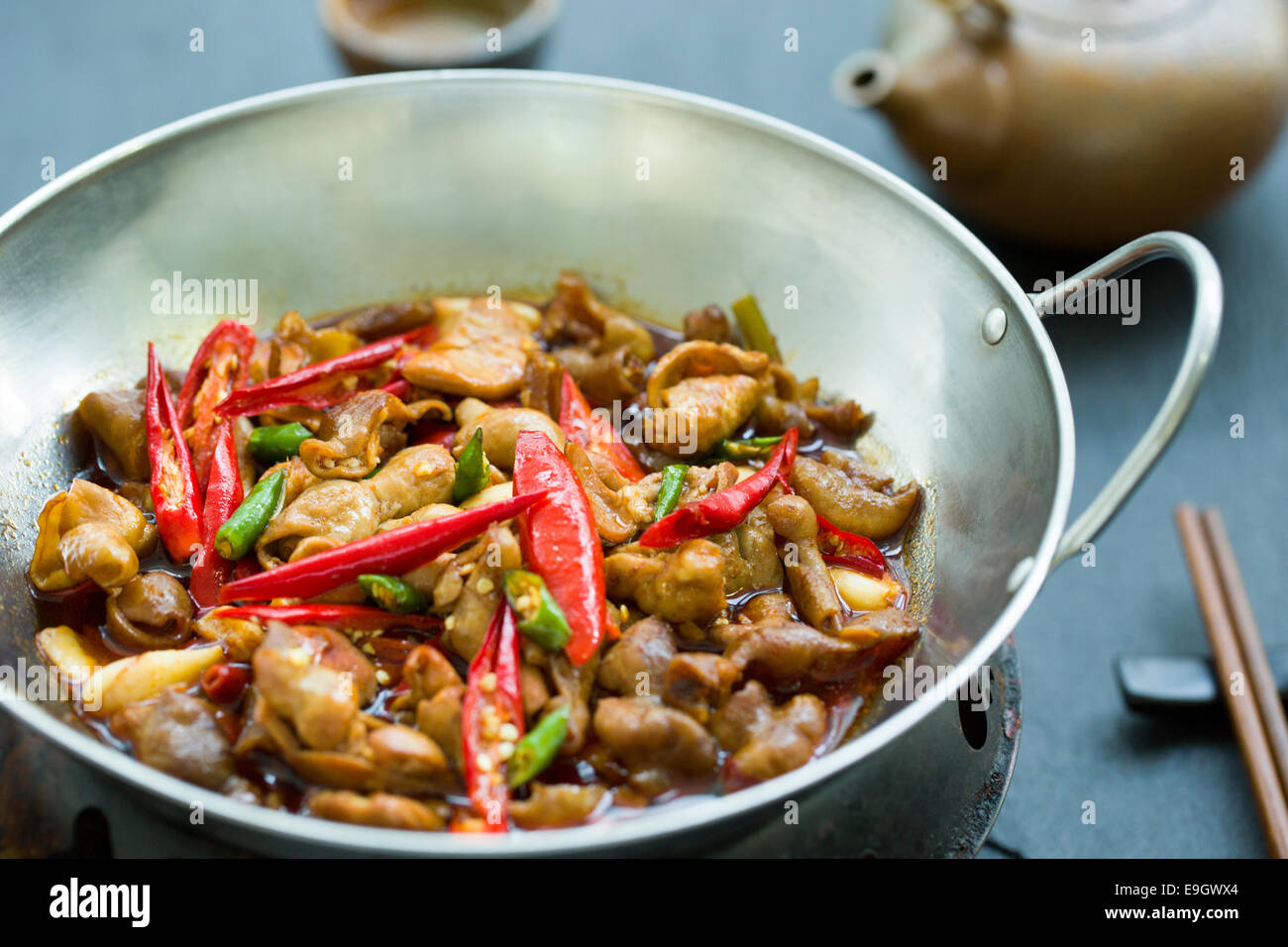 Chinese cuisine griddle pork intestines Stock Photo - Alamy