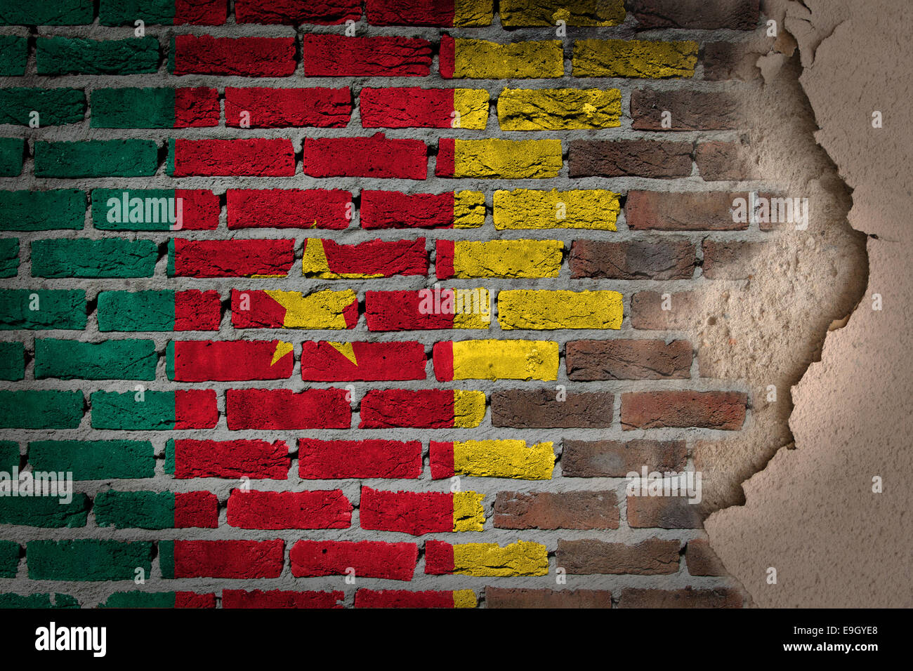 Dark brick wall texture with plaster - flag painted on wall - Cameroon ...