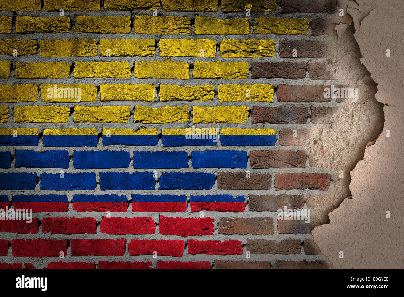 Dark brick wall texture with plaster - flag painted on wall - Colombia ...