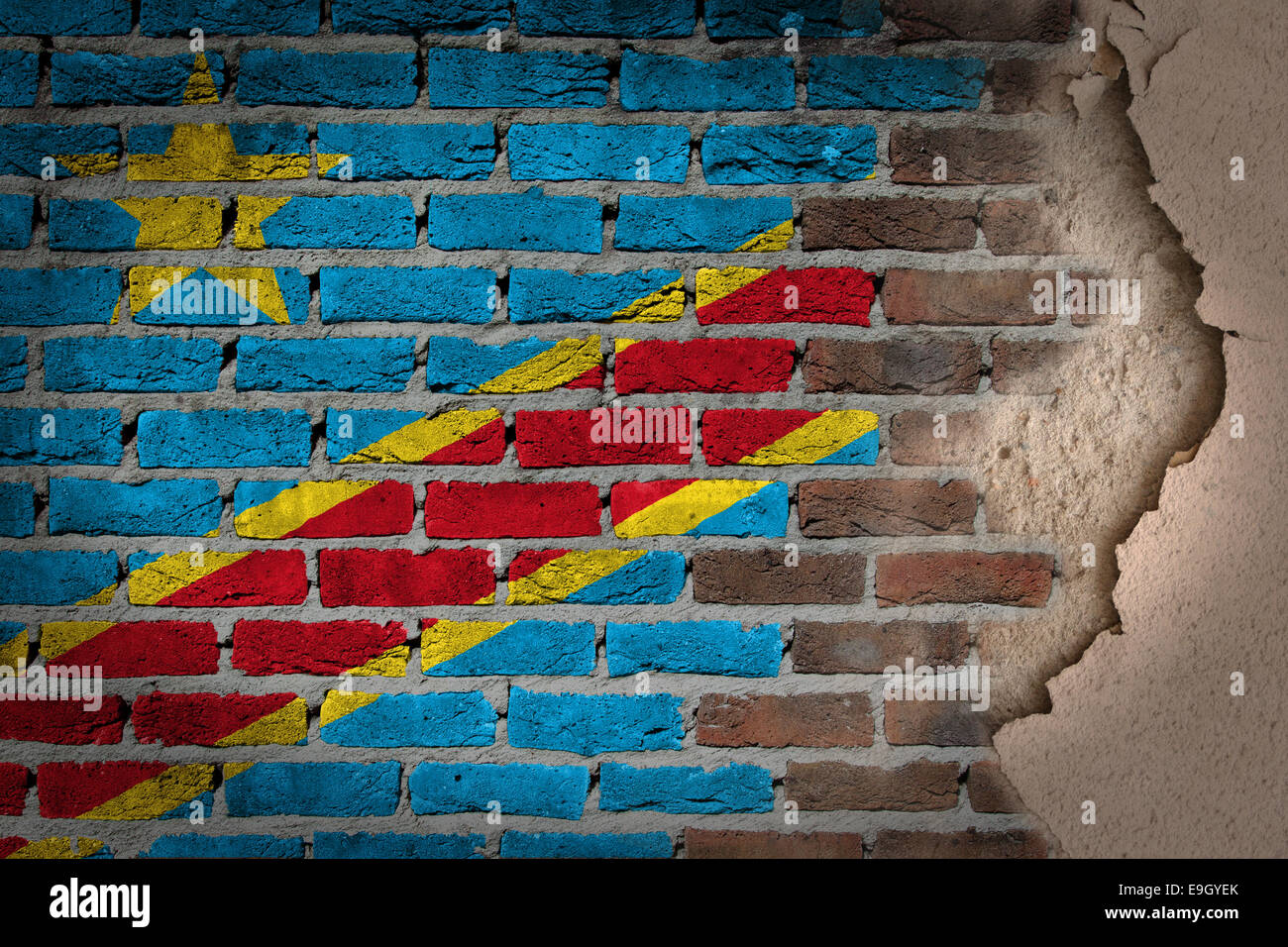 Dark brick wall texture with plaster - flag painted on wall - Congo ...