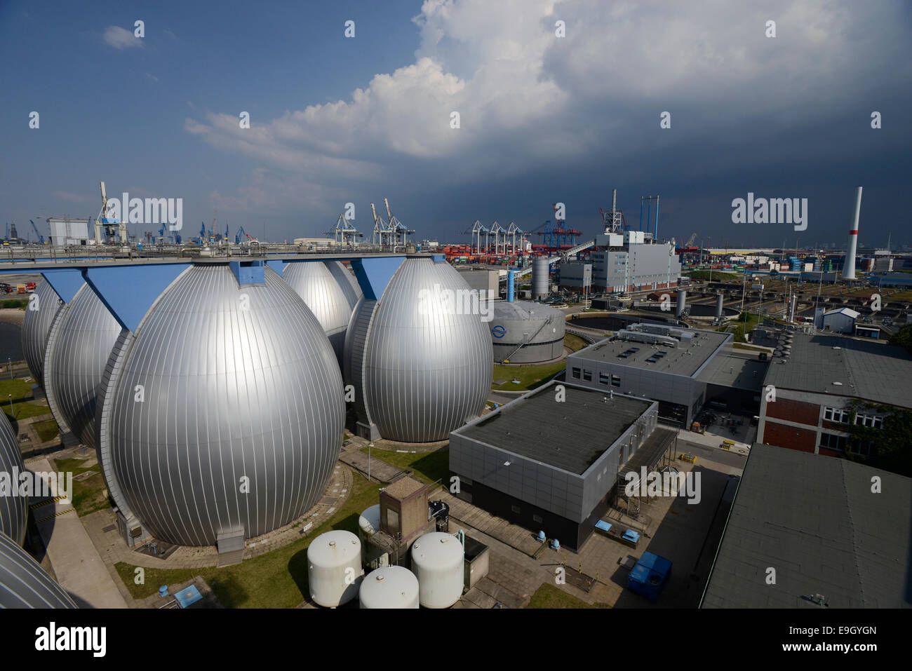 GERMANY, Hamburg, biogas plant at treatment plant of Hamburg water ...