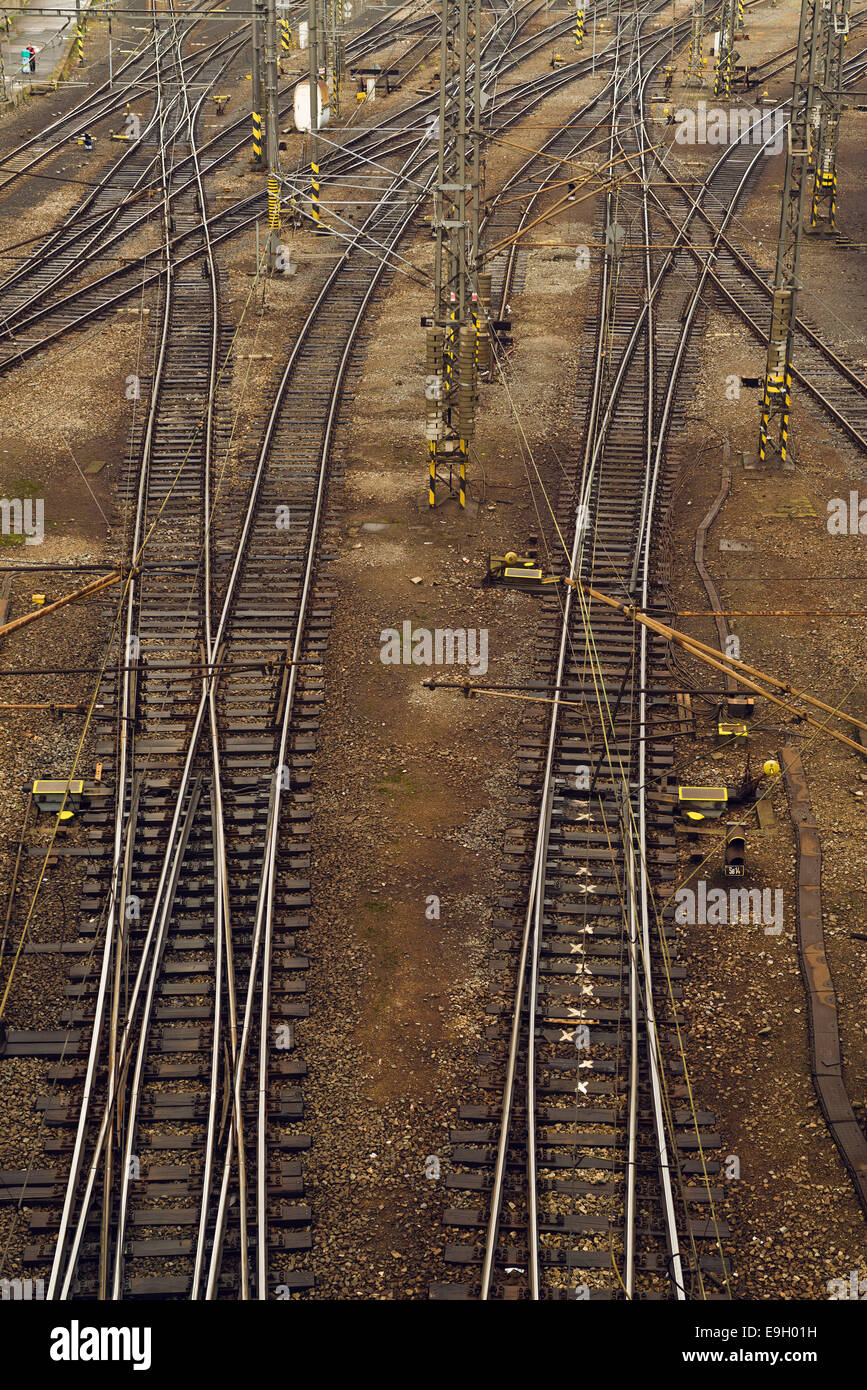 Train tracks. Aerial view of railway at the station Stock Photo - Alamy