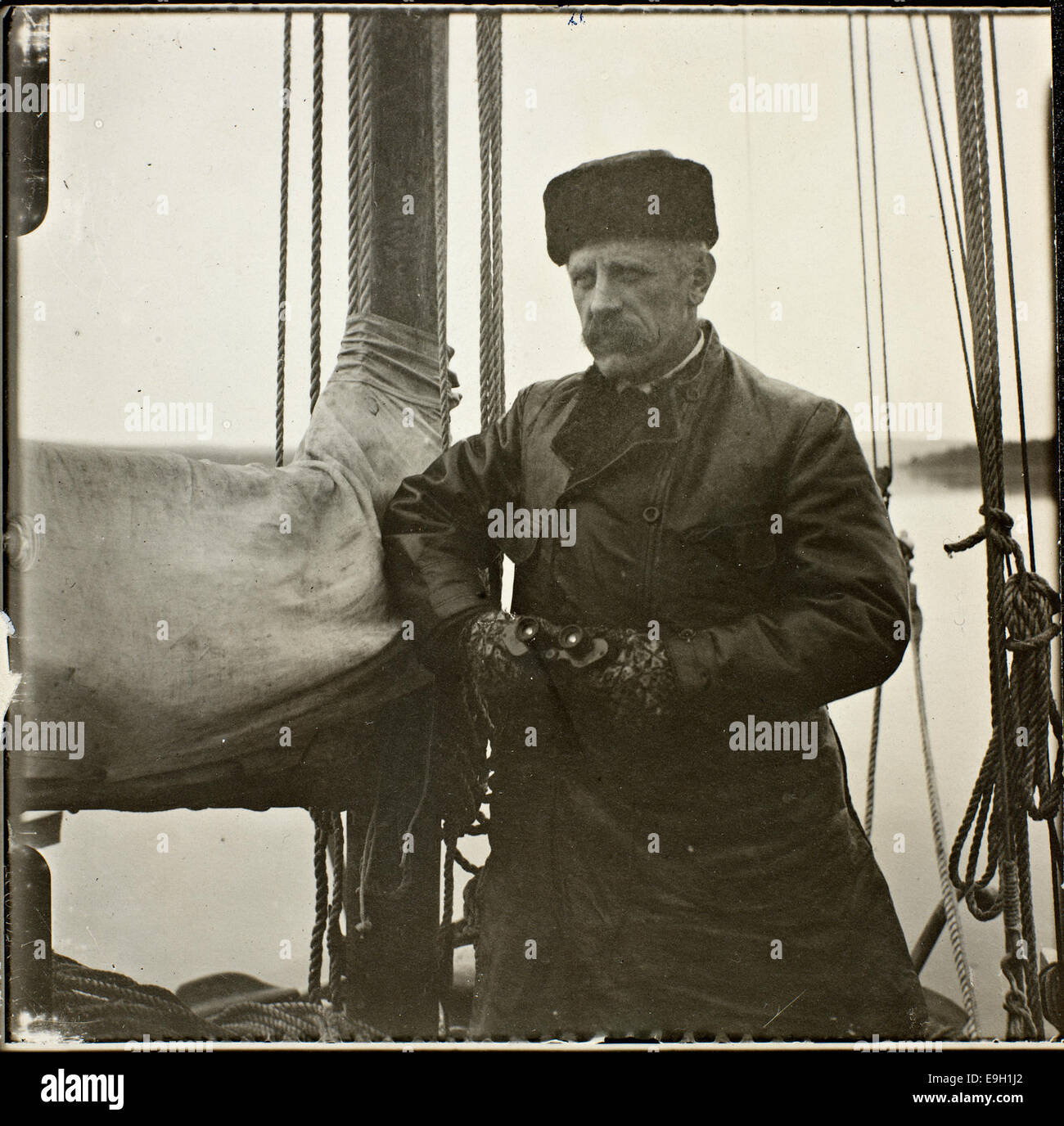 This photograph shows Fridtjof Nansen aboard the steamship *Omul* on ...