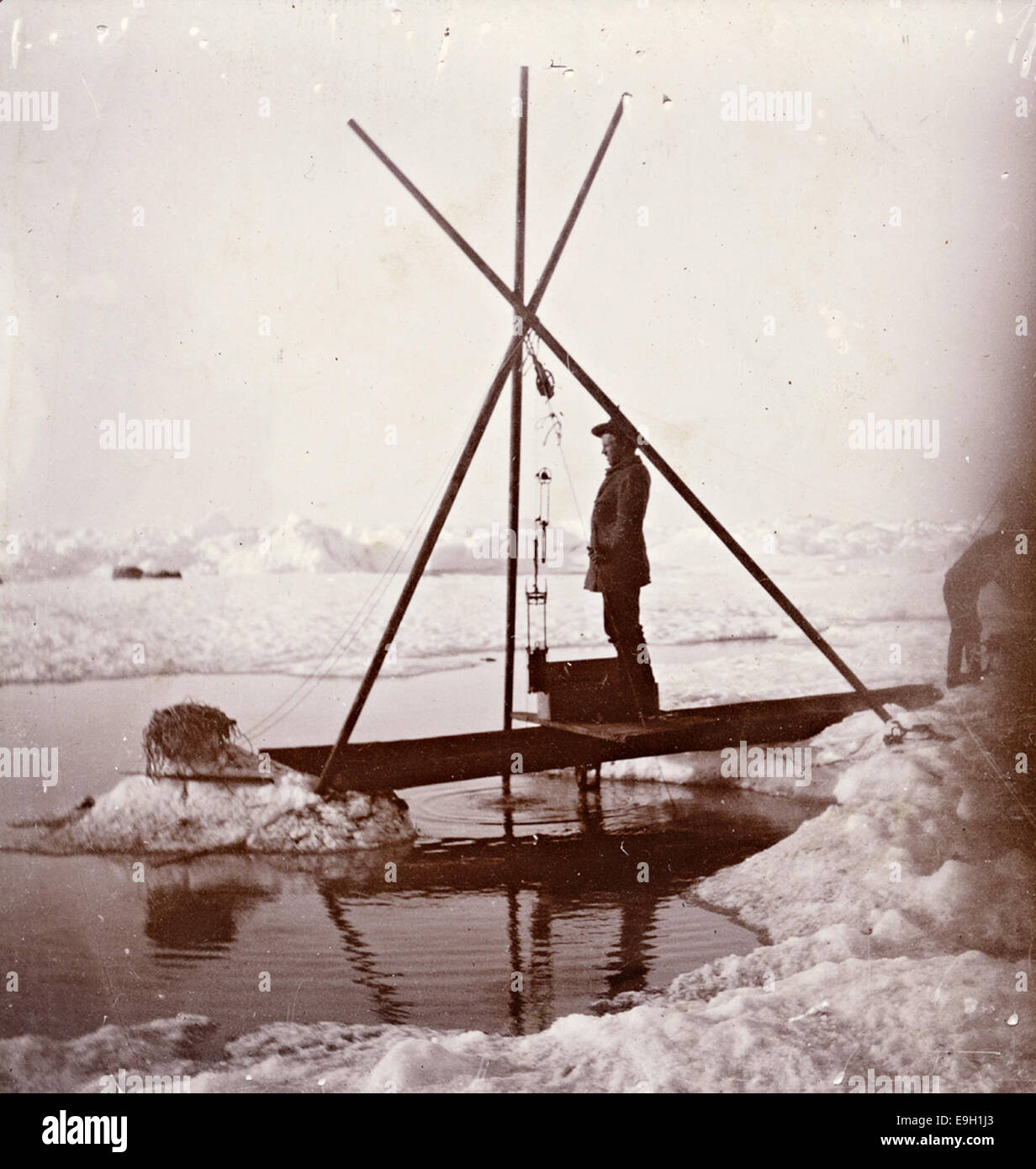 This photograph captures Fridtjof Nansen measuring deep-water ...