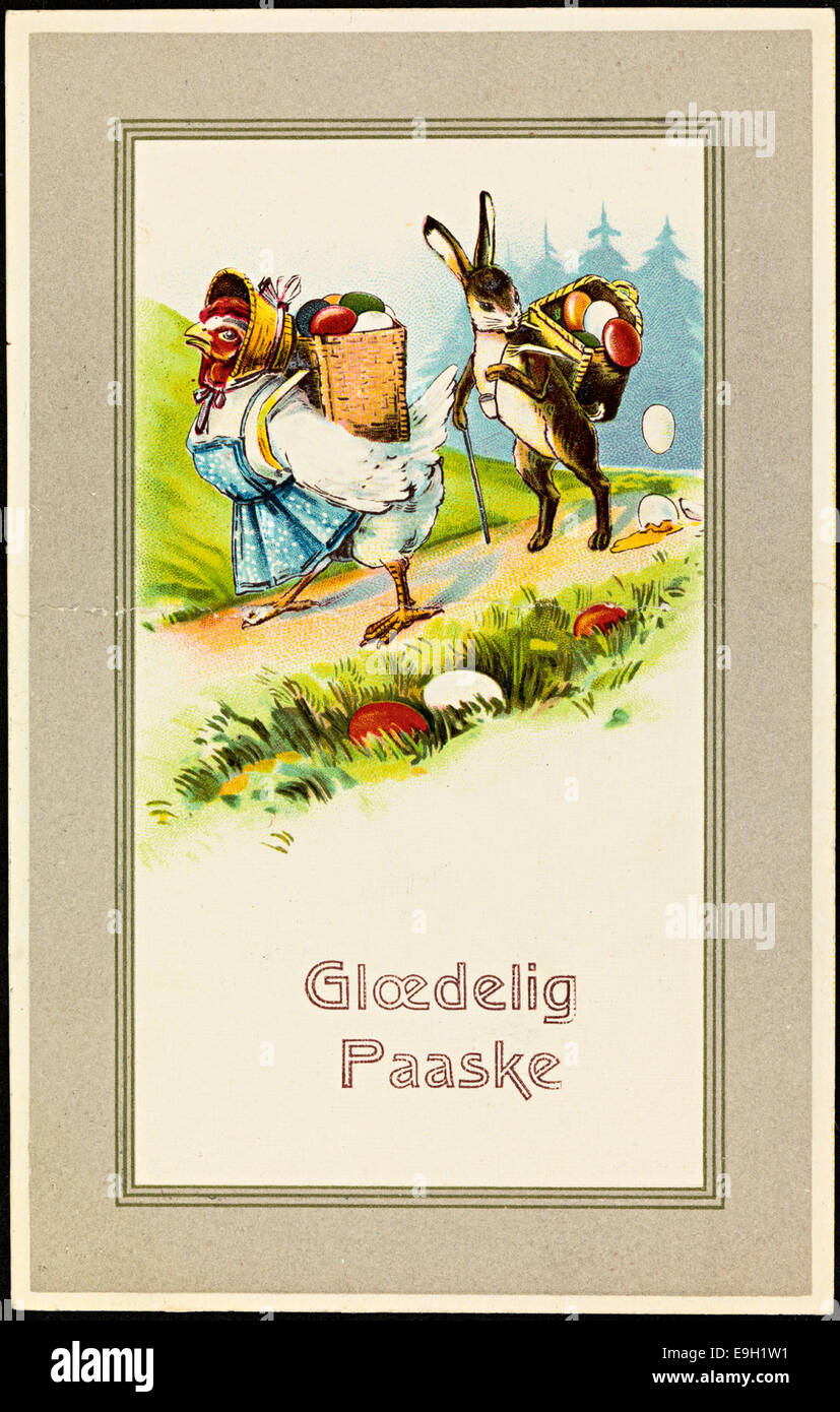 A vintage postcard from around 1918 celebrating Easter ('Glædelig Påske ...