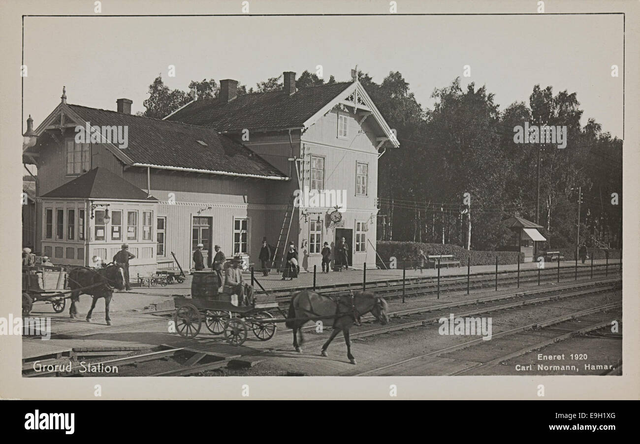 This photograph from around 1920 shows Grorud Railway Station in Oslo ...