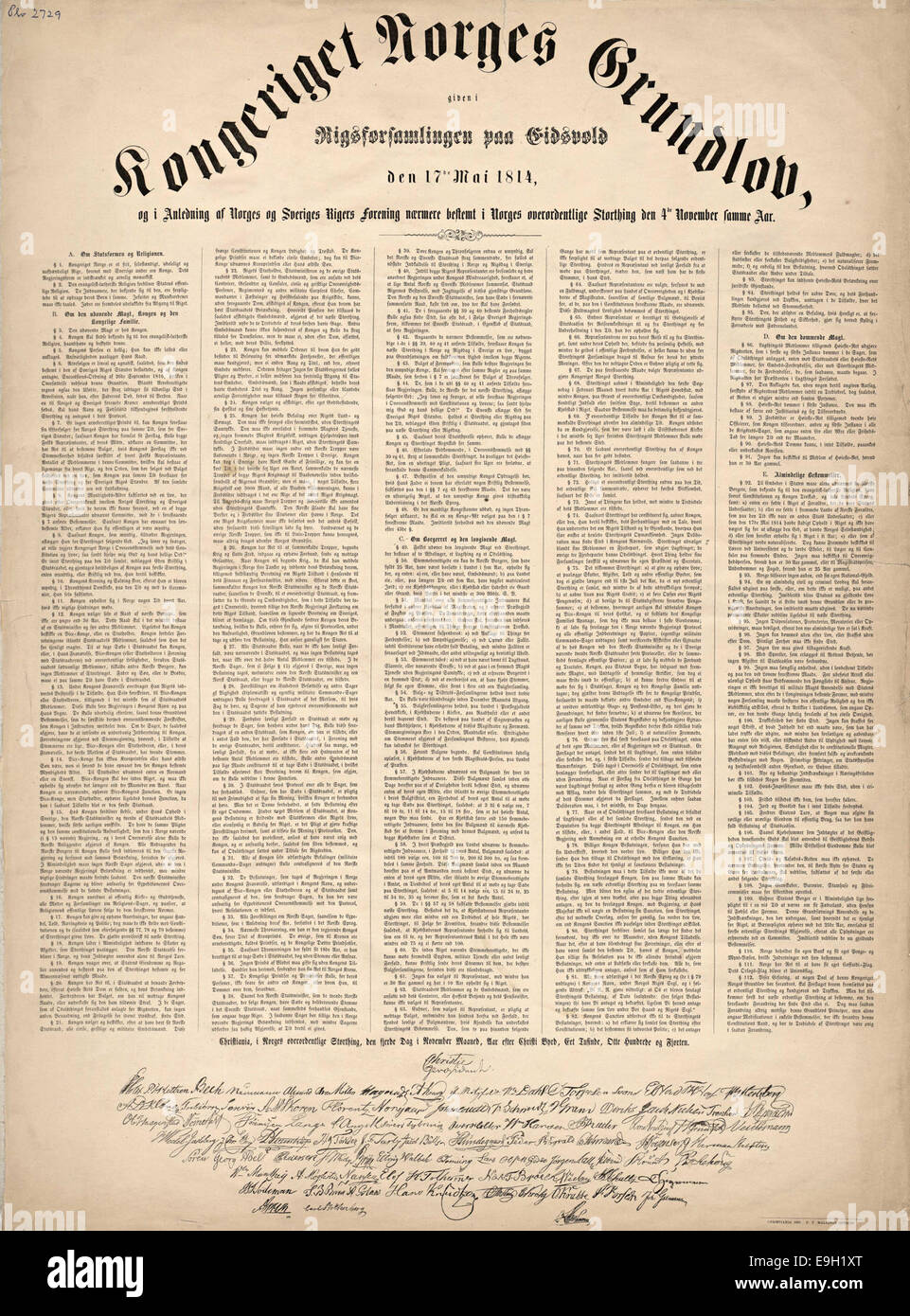 This image features a historical Norwegian poster of the Grunnloven ...