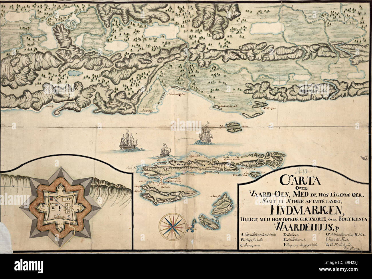 A hand-drawn map of Vard, Norway, featuring manuscript-style ...