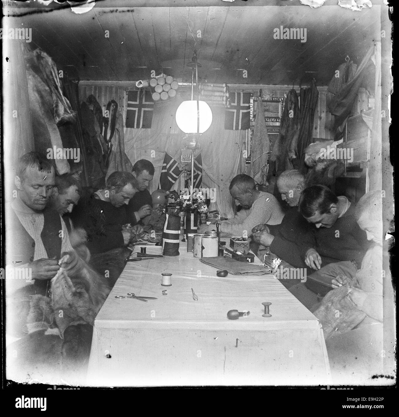 This photograph from 1911 shows the interior of the Framheim cabin ...