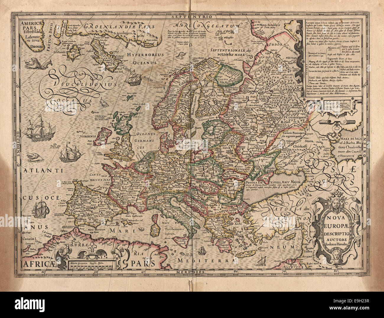A historical map created by Jodocus Hondius in 1623, showing Europe ...