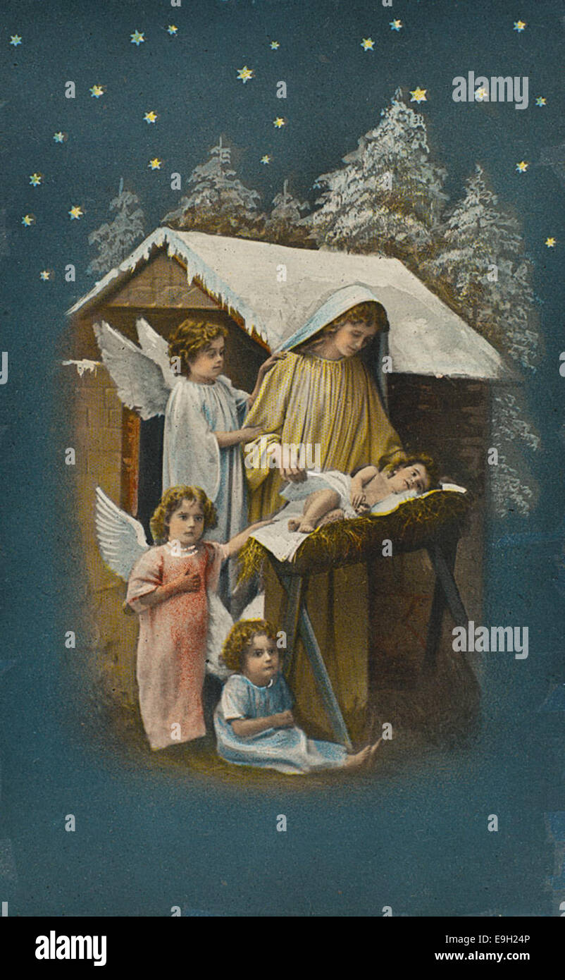 Nativity scene with angels hi-res stock photography and images - Alamy