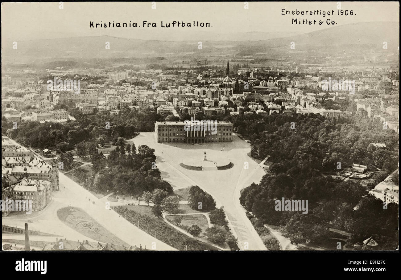 This aerial photograph of Kristiania (now Oslo) from 1906 shows the ...