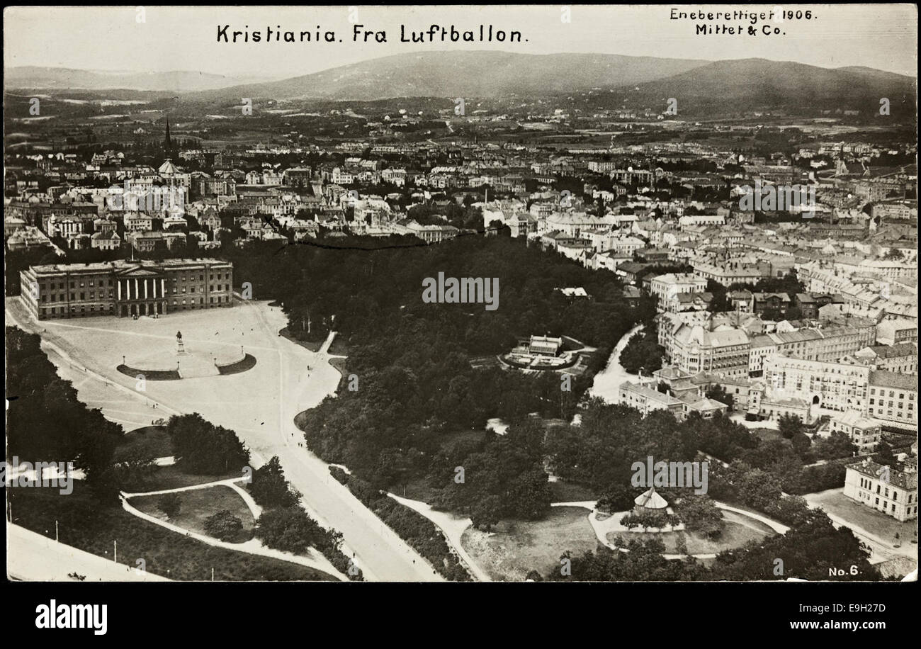 An aerial photograph of Kristiania (now Oslo), Norway, taken from a hot ...